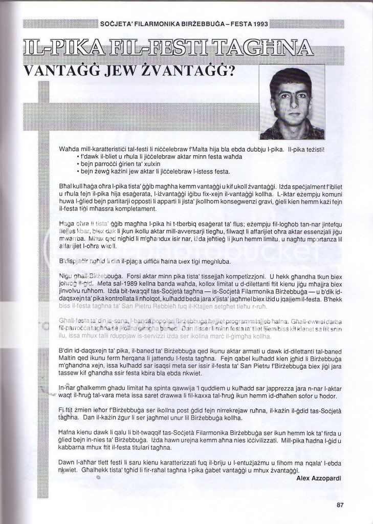 Il-Pika fil-festi tagħna. Vantaġġ jew Żvantaġġ? – Alex Azzopardi (1993)